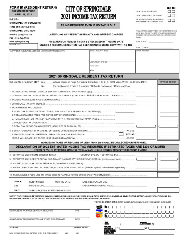 Fillable Online Fillable Online FORM IR (RESIDENT RETURN) DUE ON OR ...