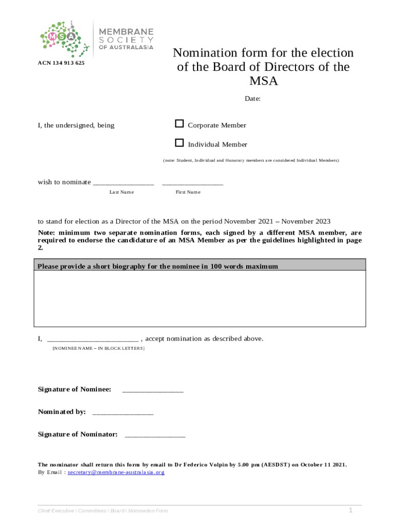 NOMINATION FOR AGM. PNLRF Doc Template | pdfFiller