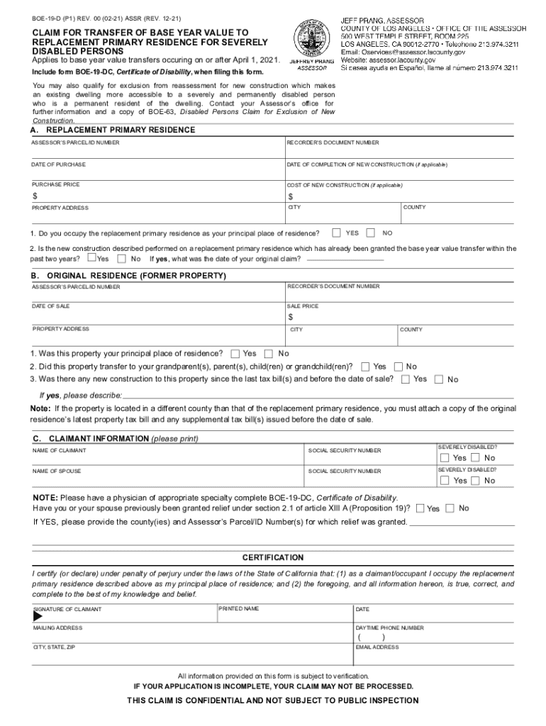 Fillable Online Fillable Online Claim for Transfer of Base Year Value to ... Fax Email Print ...