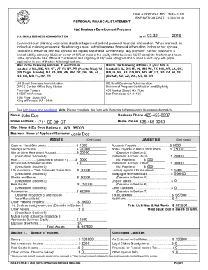 Fillable Online PERSONAL FINANCIAL STATEMENT - OMB APPROVAL NO 3245-0188 ... Fax Email Print ...