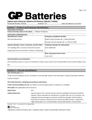 Fillable Online Safety Data Sheet for Alkaline 9V Battery ... - Klein ...