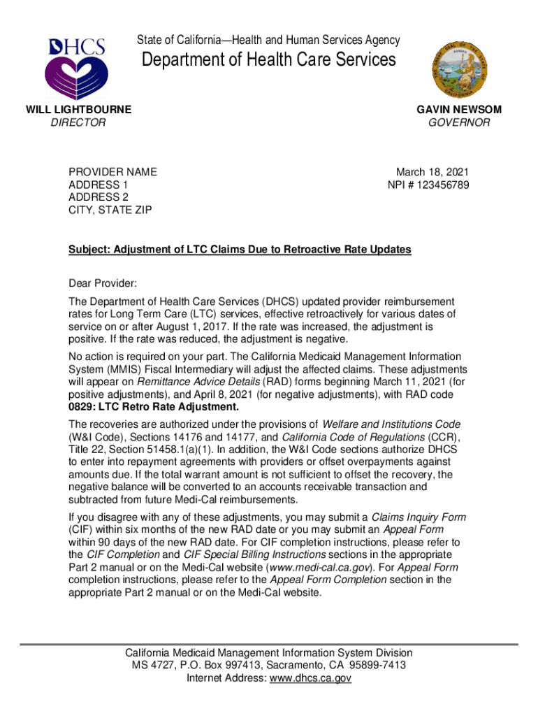 Fillable Online files medi-cal ca 31008P42297AAdjustment of LTC Claims ...