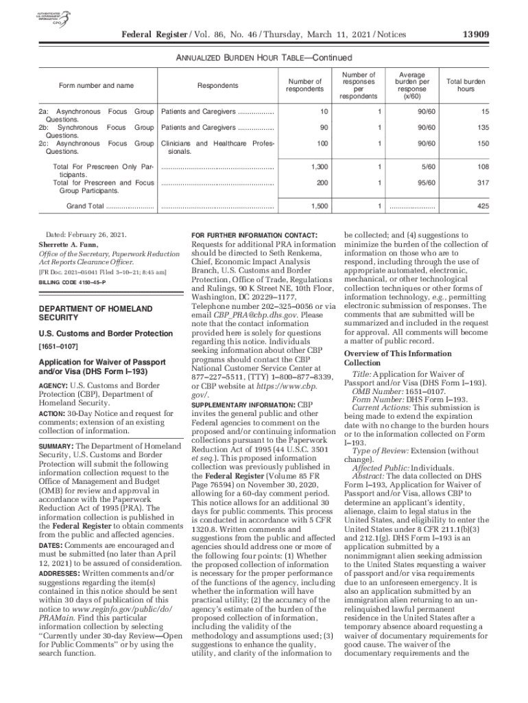 Fillable Online Application for Waiver of Passport and/or Visa (DHS ...