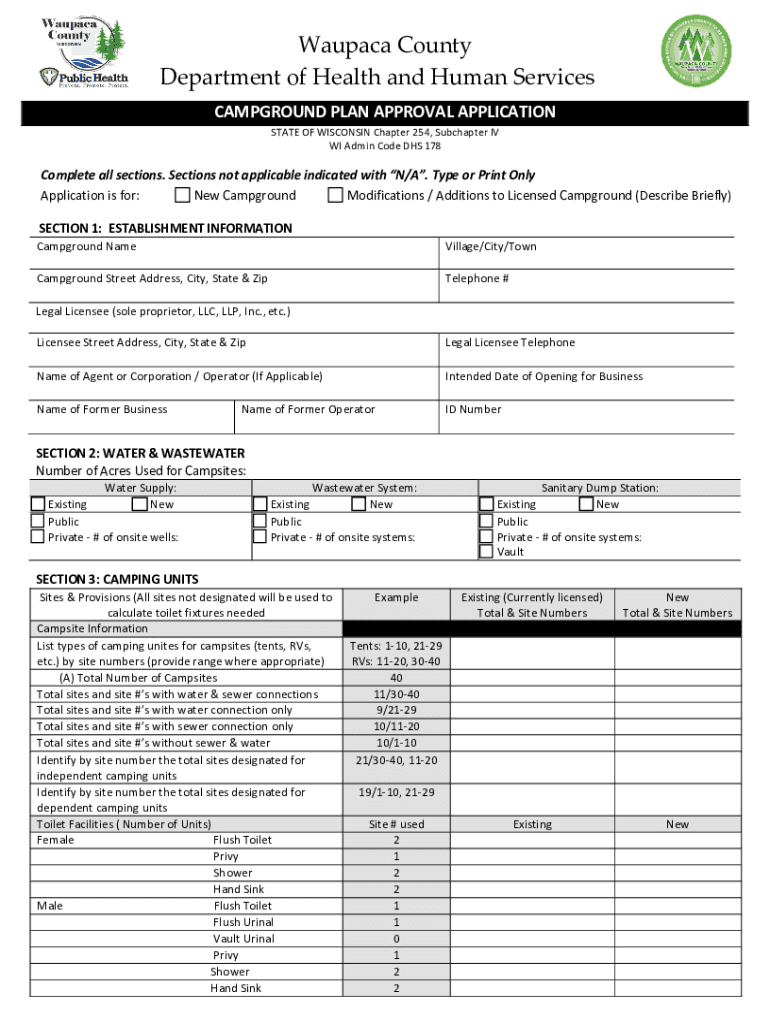 Fillable Online Fillable Online campground plan approval application ...