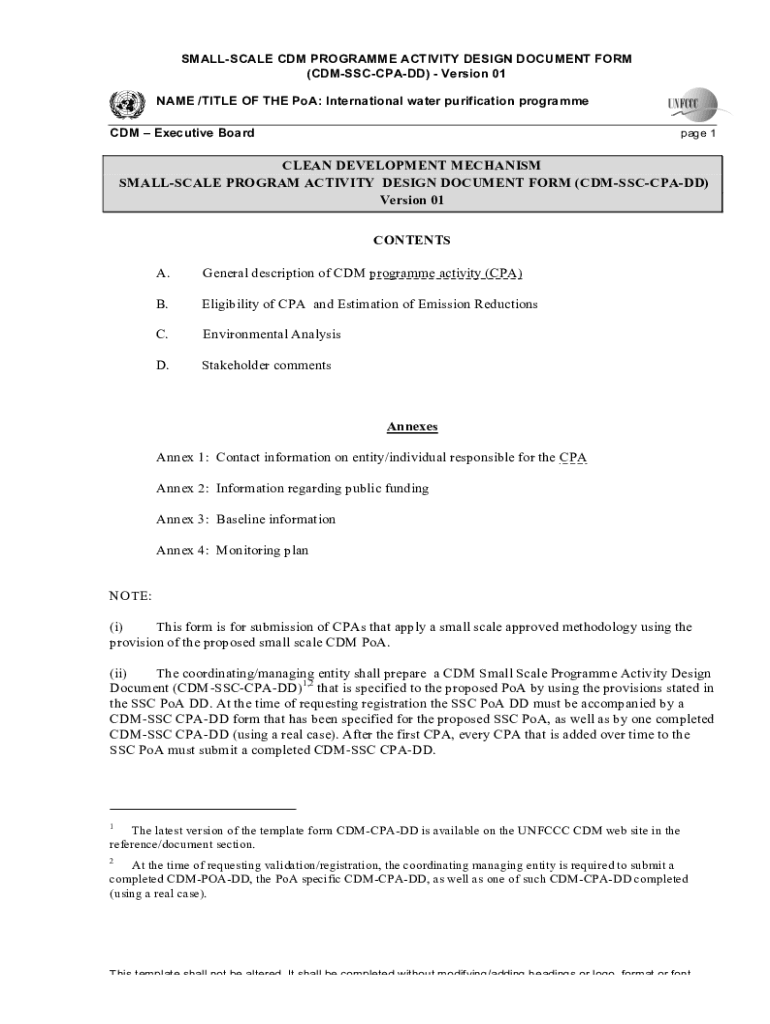 Fillable Online cdm.unfccc.intPDDsFormsPoASMALL-SCALE CDM PROGRAMME ...