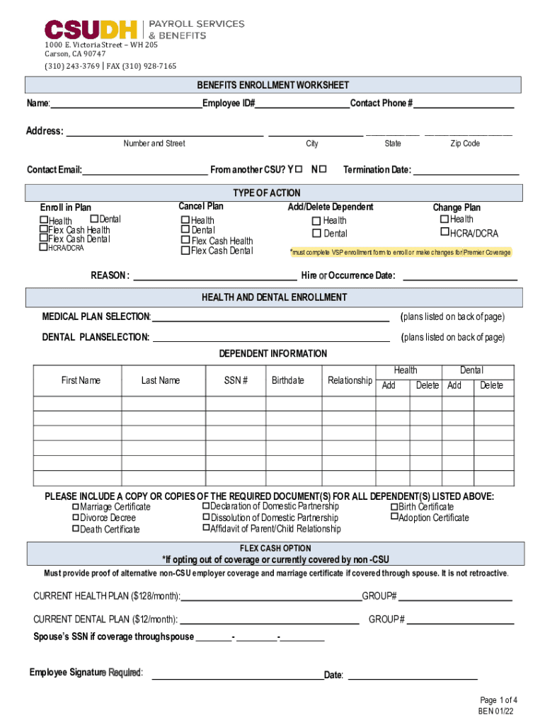 Fillable Online Benefits Enrollment Worksheet. Benefits Enrollment ...