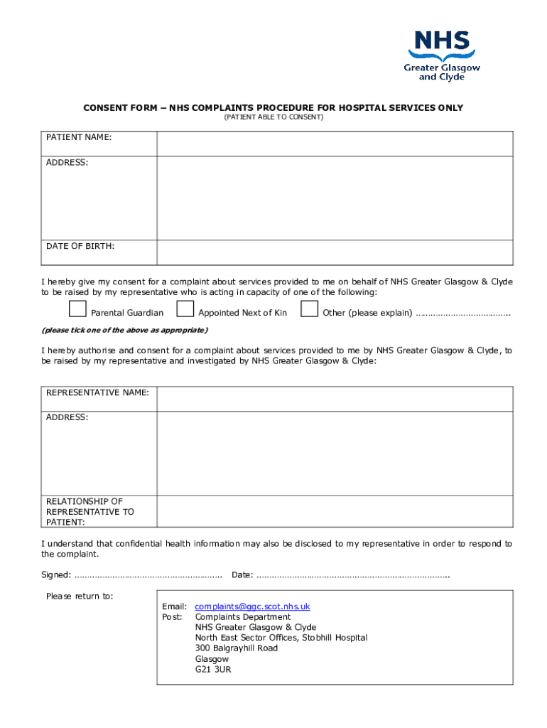 Fillable Online nhsggc-consent-form-hospital-services-complaints-2021 ...