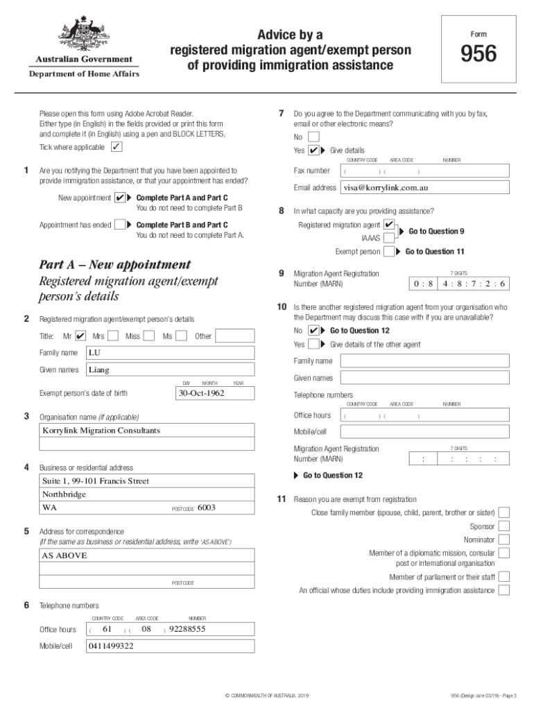 Fillable Online Form 956 Blank.docx - Advice by a registered migration ...