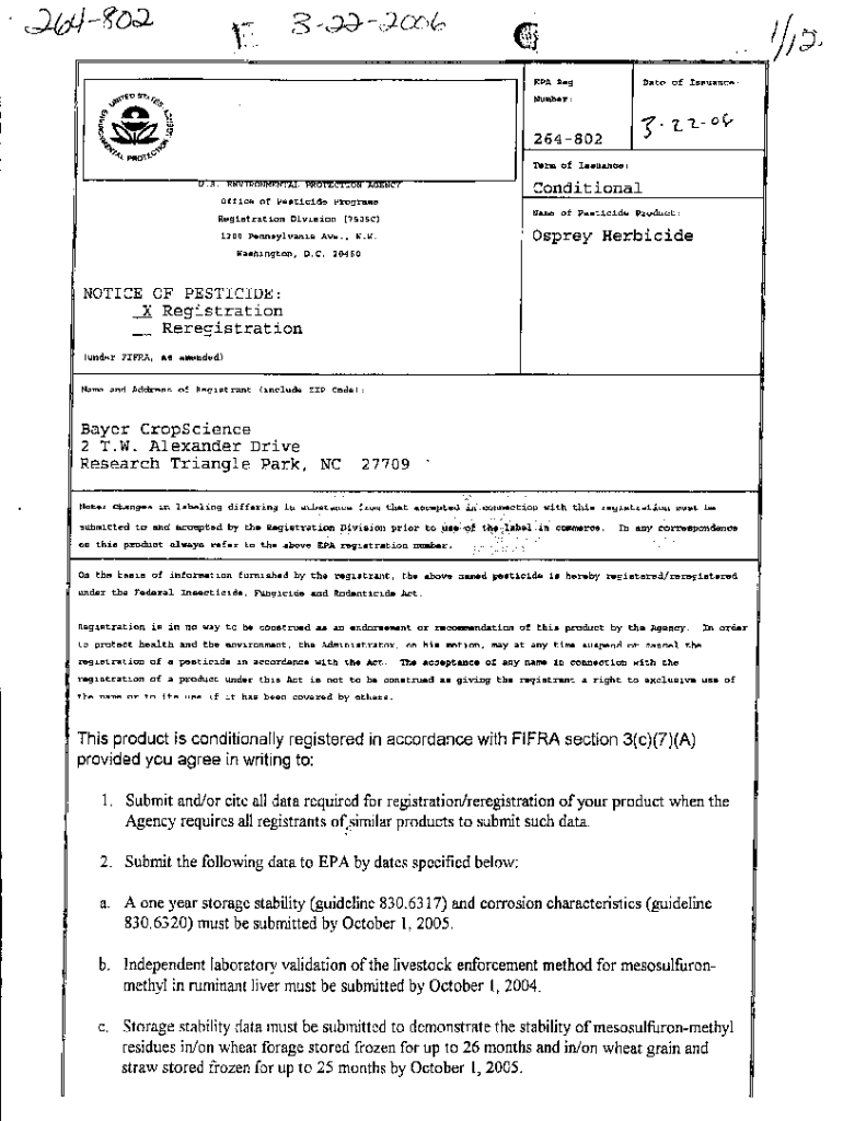 Fillable Online U.S. EPA, Pesticide Product Label, OSPREY HERBICIDE, 03 ...