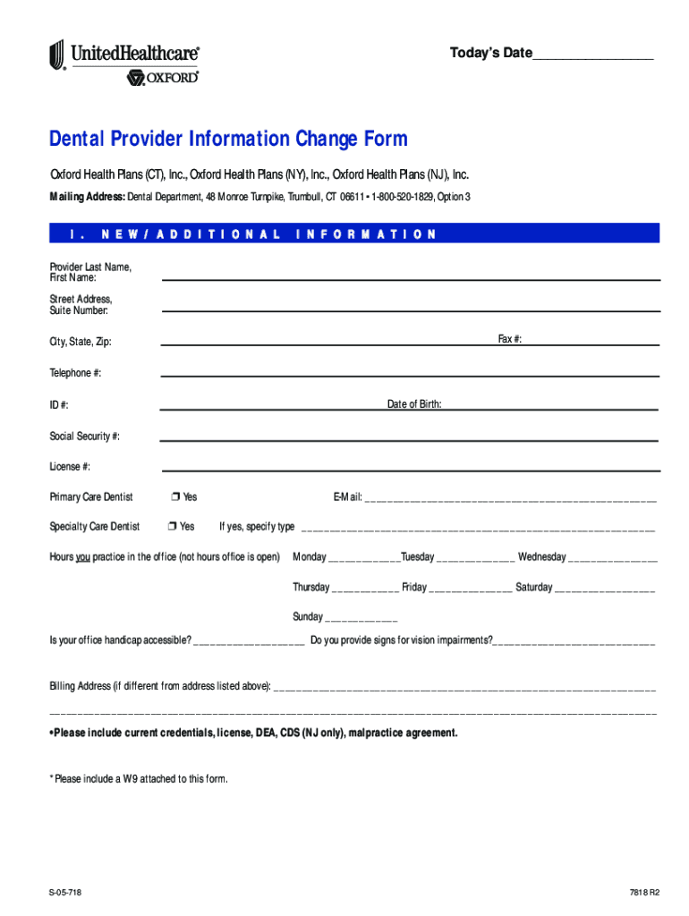 Fillable Online Unitedhealthcare Oxford Health Insurance Claim Form Fax ...