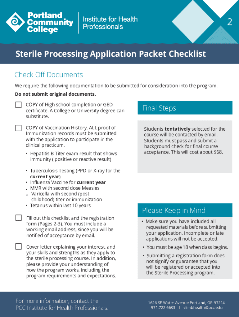 Fillable Online Sterile Processing Certificate - CSCC Fax Email Print - pdfFiller