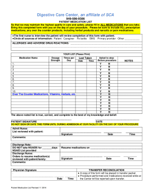 Fillable Online MEDICATION RECONCILIATION FORM Fax Email Print - pdfFiller