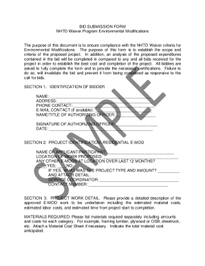 Fillable Online BID SUBMISSION FORM NHTD Waiver Program Environmental ...