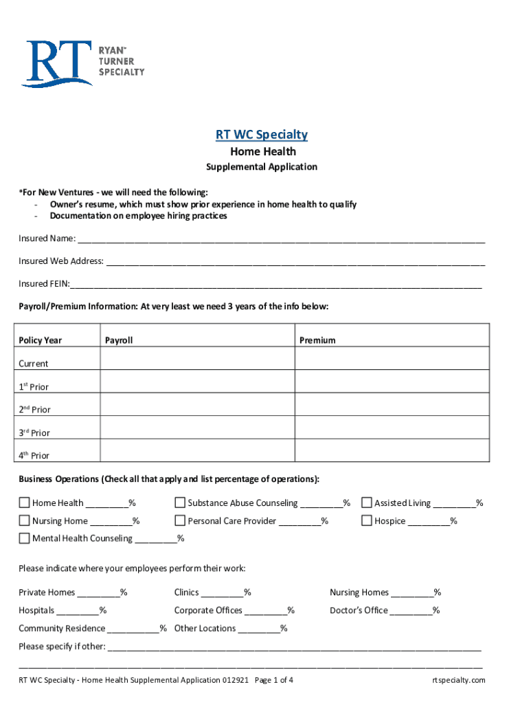 Fillable Online RT WC Specialty - Home Health - Supplemental ...