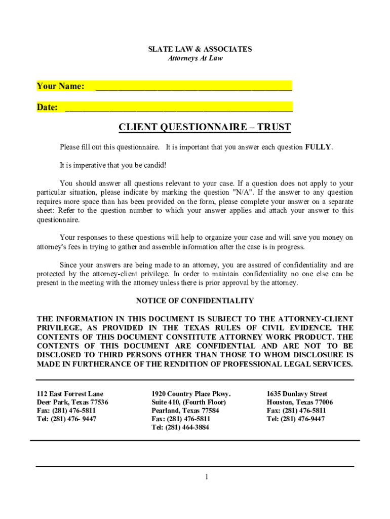 Fillable Online CLIENT QUESTIONNAIRE -MODIFICATION - Divorce Attorney ...