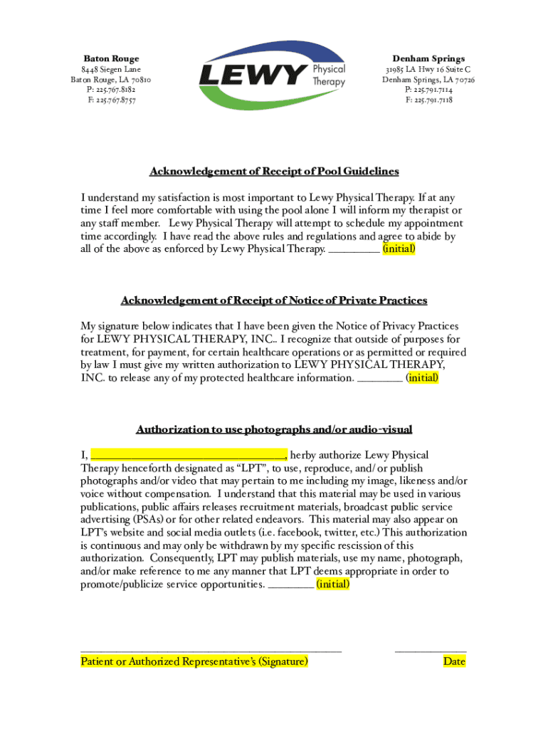 Fillable Online Pool Guidelines;HIPPA RECEIPT (1) Fax Email Print ...