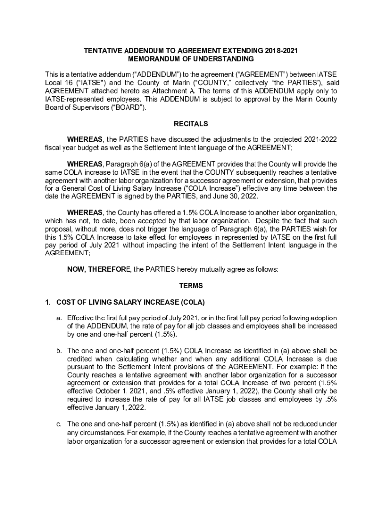 Fillable Online Addendum # 1 to the Memorandum of Understanding ... Fax ...