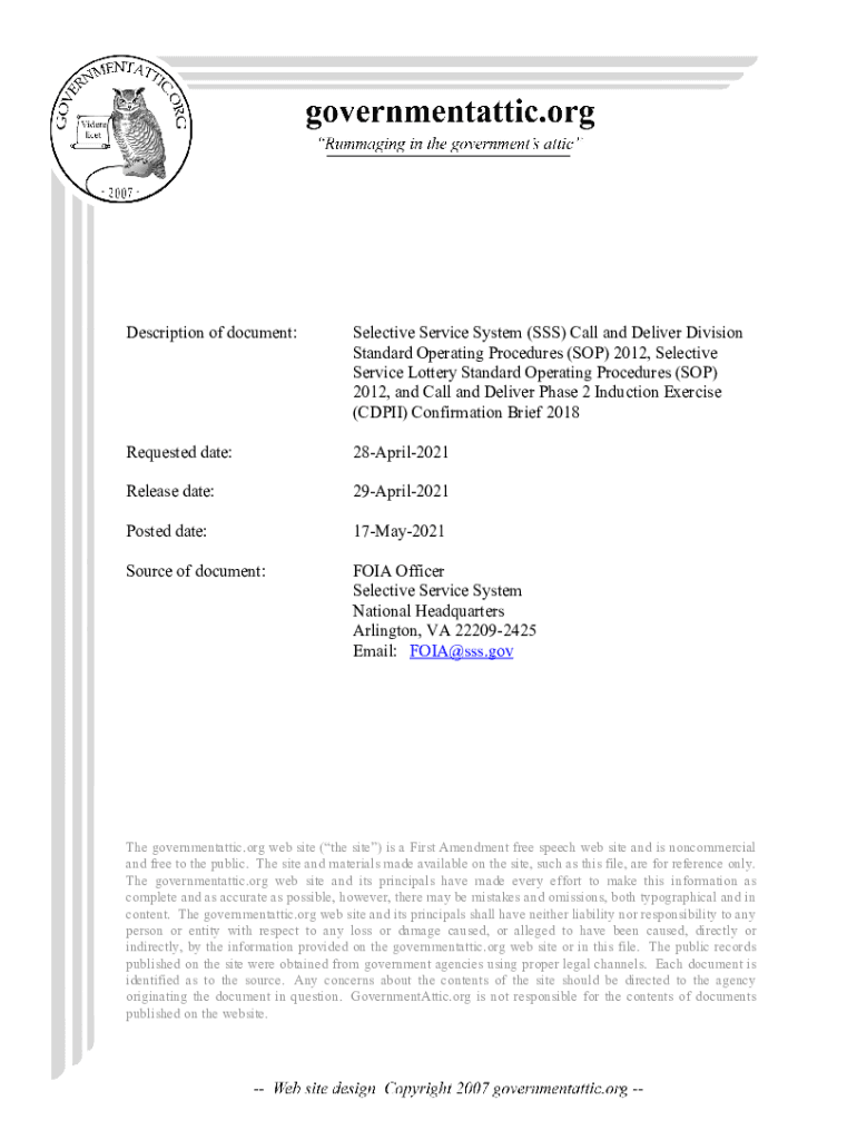 Fillable Online Selective Service System (SSS) Call and Deliver ...