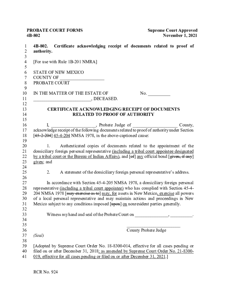 Fillable Online supremecourt.nmcourts.gov Form-4B-802-NMRAPROBATE COURT FORMS Supreme Court ...