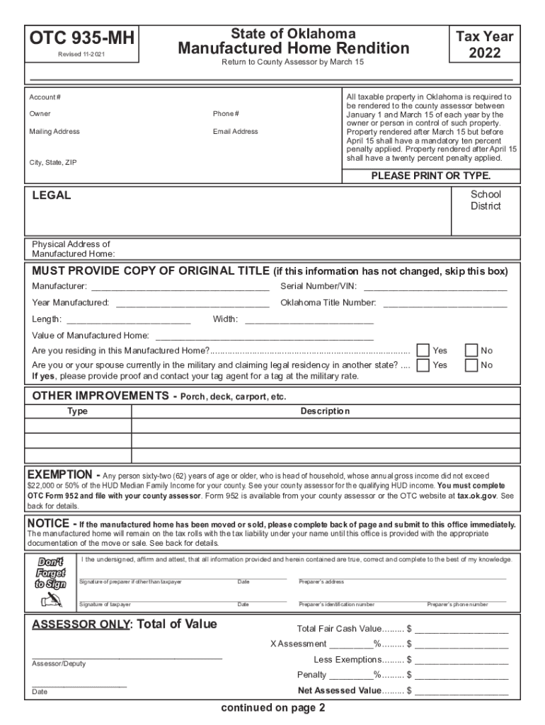 Fillable Online Fillable Online OTC 935-MH State of Oklahoma ...