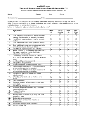 Fillable Online Vanderbilt Assessment Scale-Parent Informant #6175 Fax ...