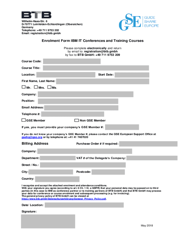 Fillable Online Fillable Online Enrolment Form IBM IT Conferences and ...