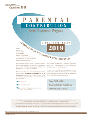 Fillable Online Parental ContributionSocial Assistance Program. This ...