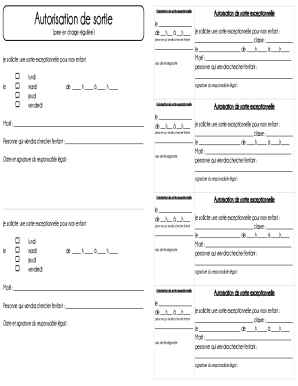 Fillable Online Autorisation de sortie le Autorisation de sortie ...
