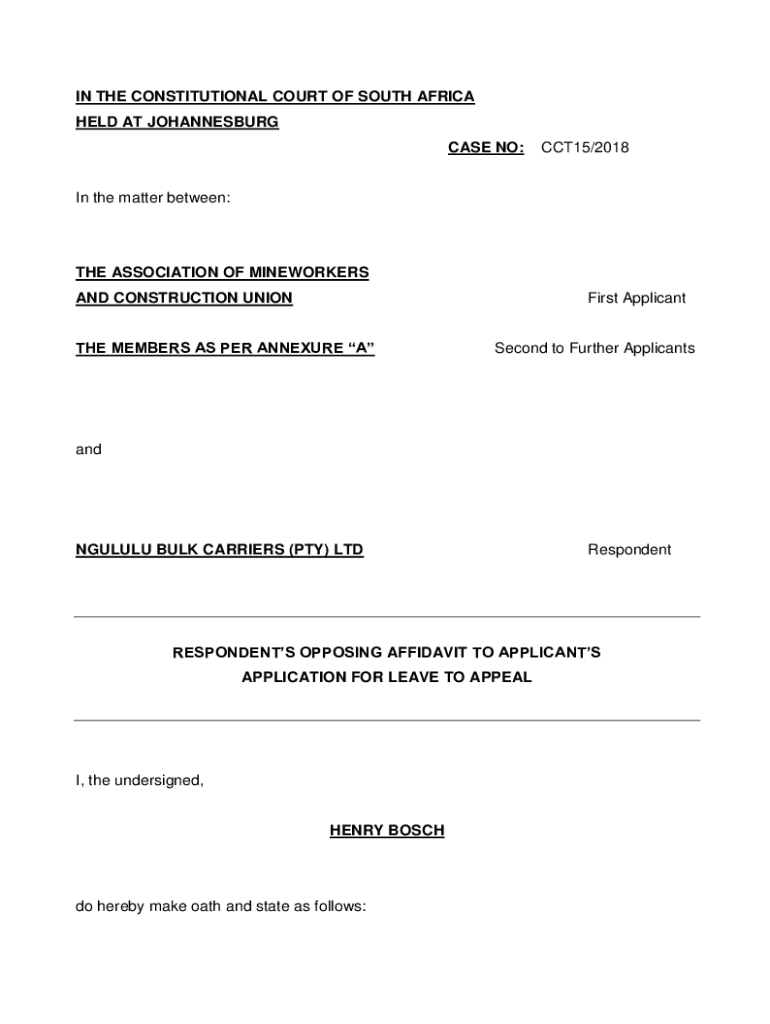 Fillable Online IN THE LABOUR COURT OF SOUTH AFRICA HELD AT ...