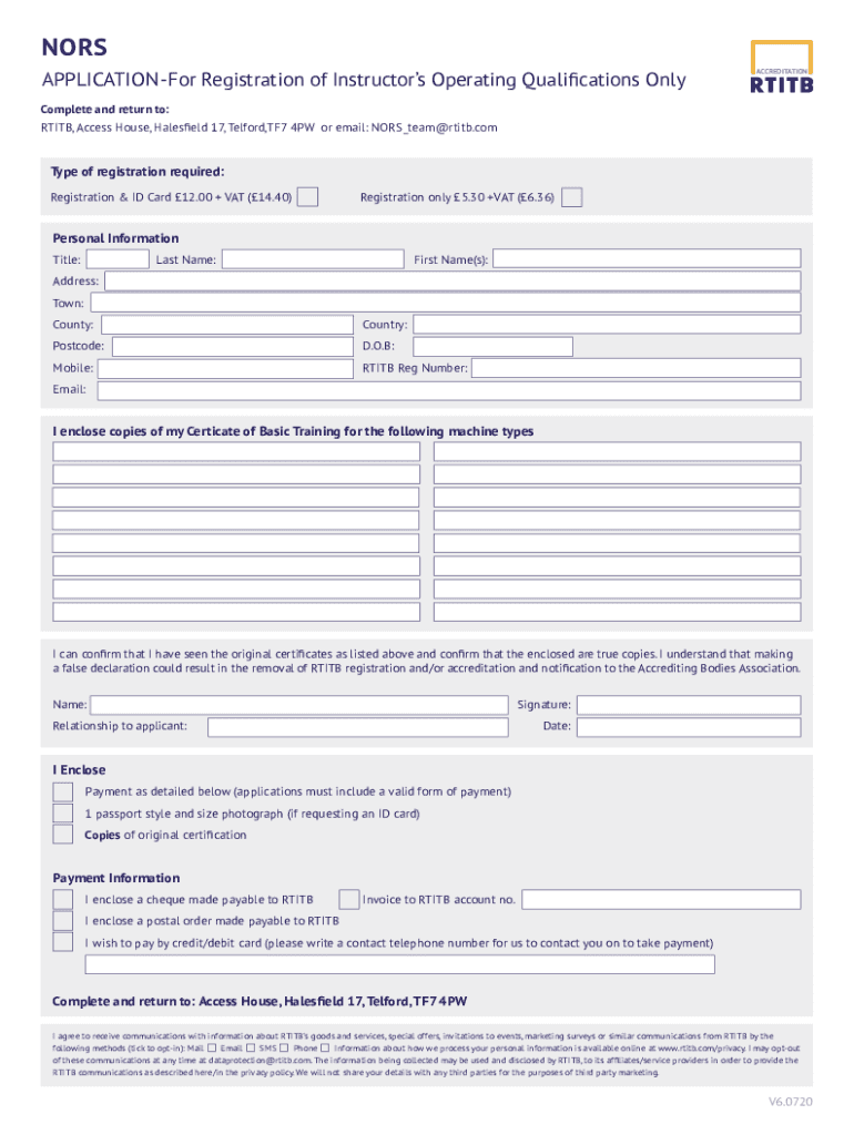 Fillable Online Fillable Online NORS application - For registration of ...