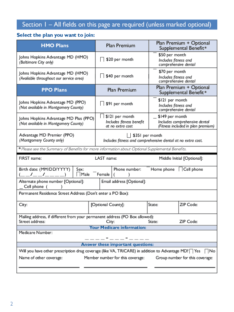 Fillable Online 2021 Johns Hopkins Advantage MD (Health Maintenance ...