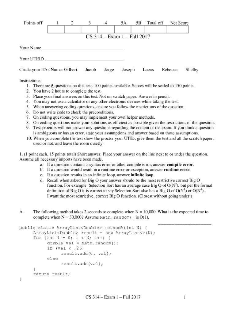 Fillable Online Points off 1 2 3 4 5 Total off Net Score Circle your ...