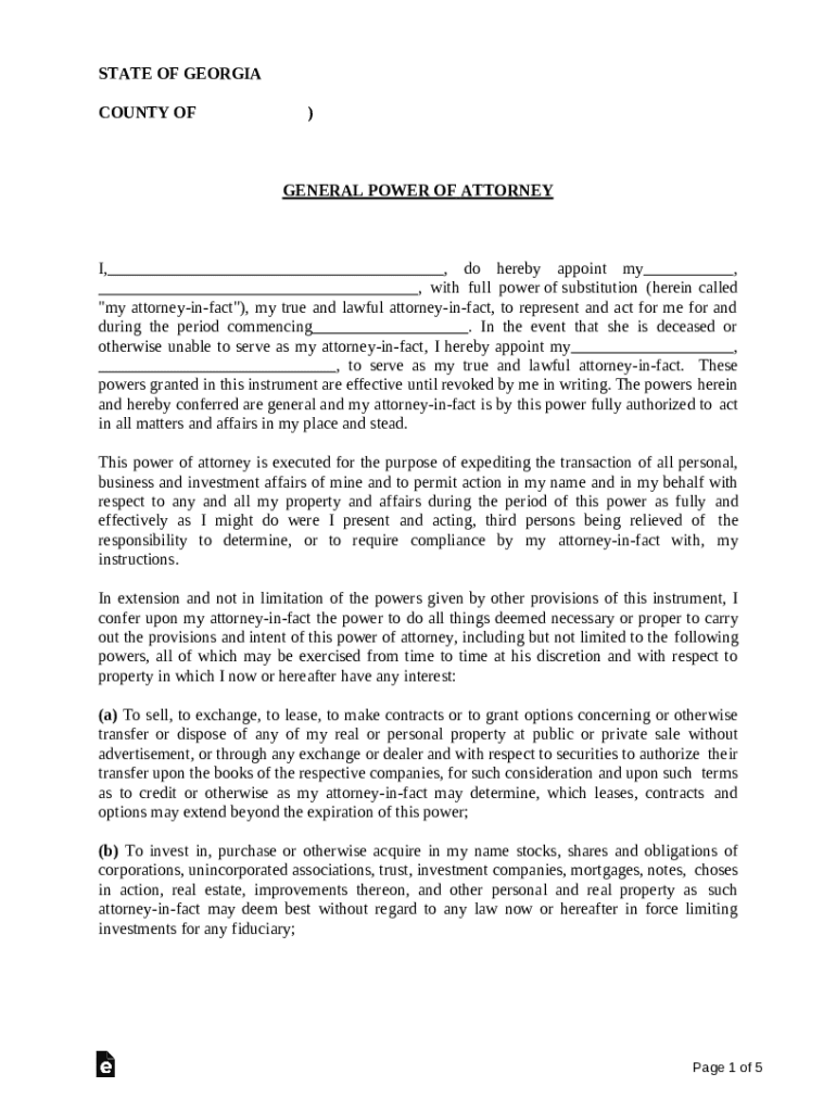 General Power of Attorney - Georgia - Edit, Fill ... Doc Template ...