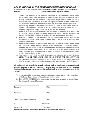 Fillable Online LEASE ADDENDUM FOR DRUG-FREE HOUSING - Graff Realty Fax ...