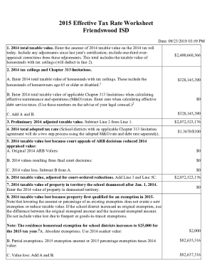 Fillable Online 2015 EFFECTIVE TAX RATE WORKSHEET 2014 total taxable ...