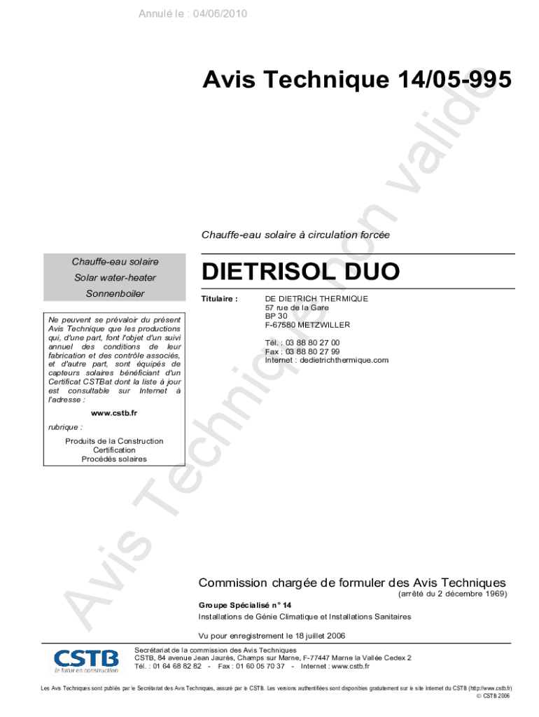 Remplissable En Ligne Avis Technique 14/05-995 Fax Email Imprimer ...