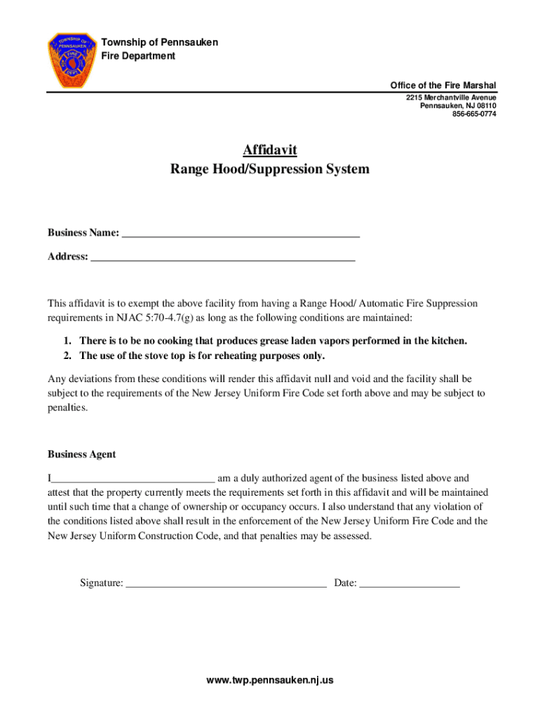 Fillable Online twp pennsauken nj Township of Pennsauken Fire Department Fax Email Print - pdfFiller