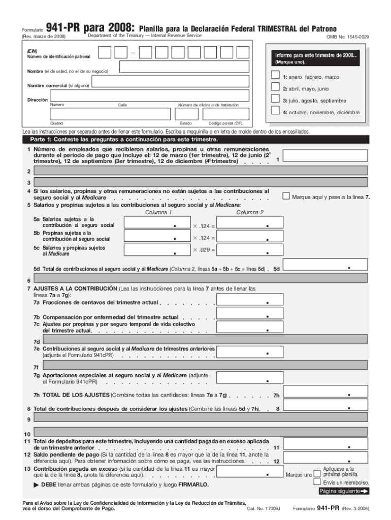 Fillable Online Form 941 PR Planilla para la Declaracion Federal ...