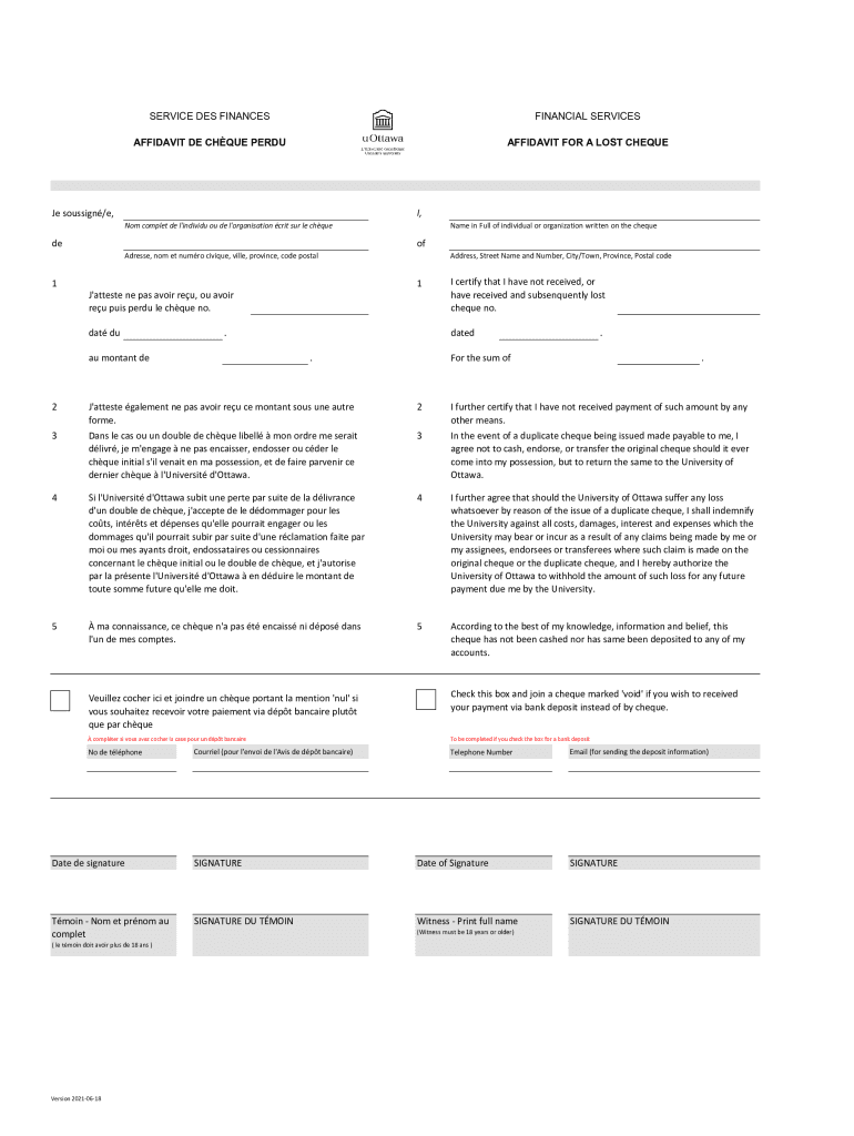 Fillable Online PDF AFFIDAVIT OF LOST, MISSING, OR STOLEN CHECK ...