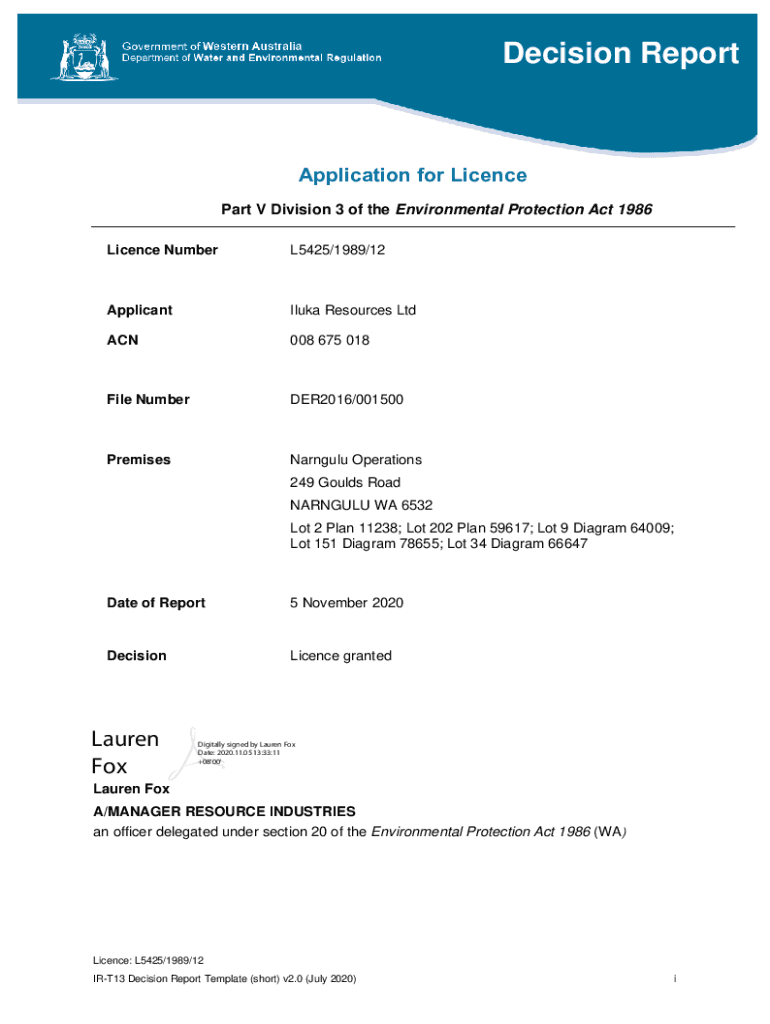 Fillable Online www.der.wa.gov.auimagesdocumentsIR-T13 Decision report ...