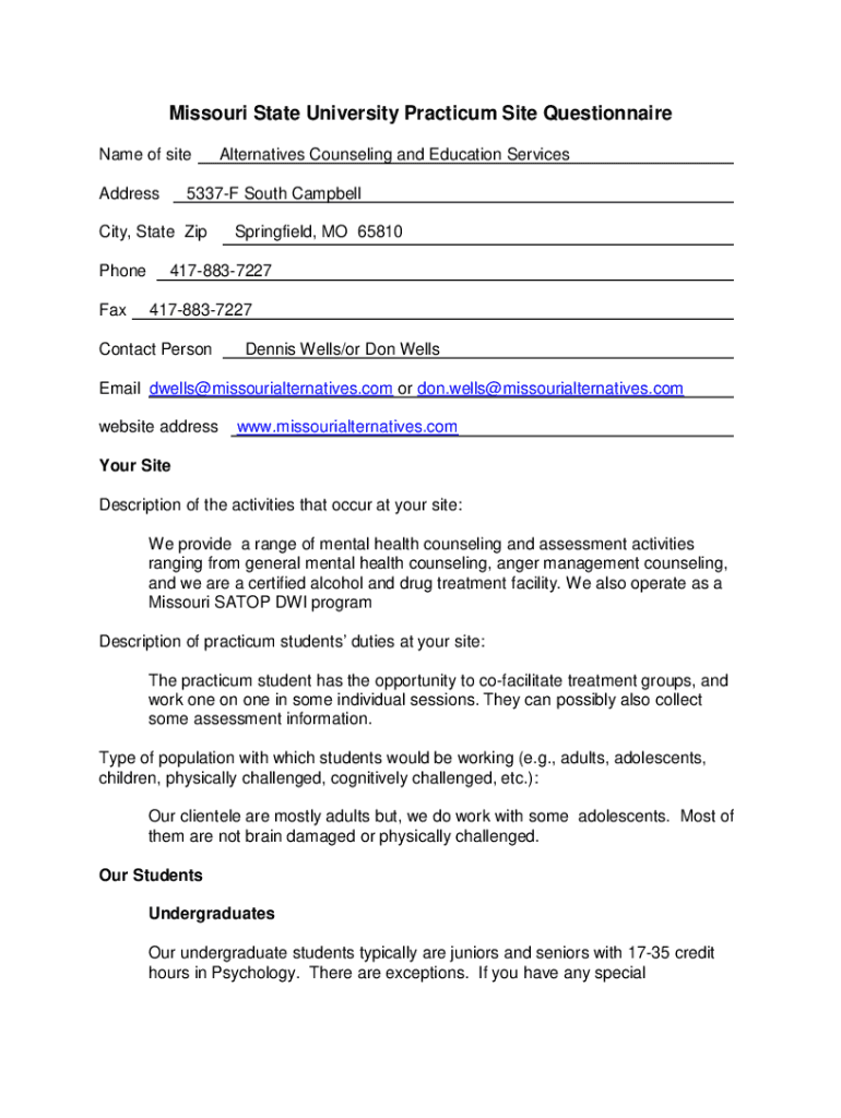 Fillable Online psychology missouristate education.missouristate.educounselingPracticum and ...