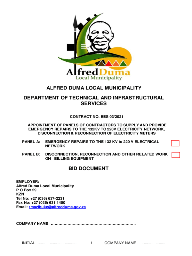 Fillable Online ALFRED DUMA LOCAL MUNICIPALITY DEPARTMENT OF TECHNICAL ...