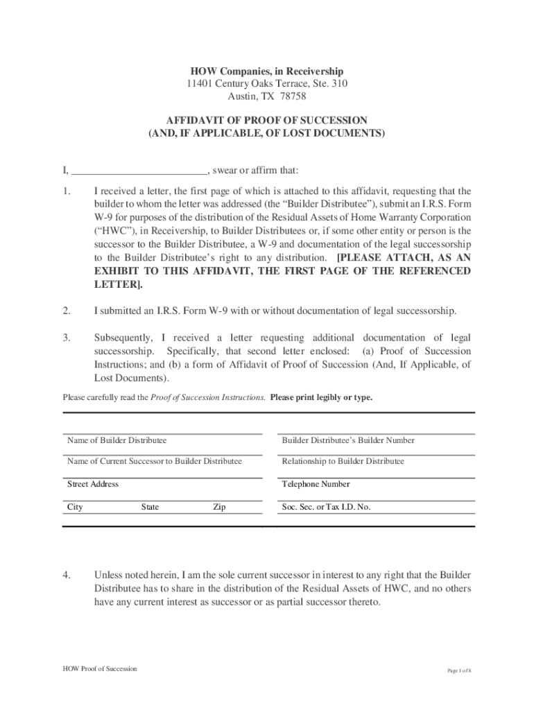 Fillable Online HOW Companies, in Receivership AFFIDAVIT OF PROOF OF ...