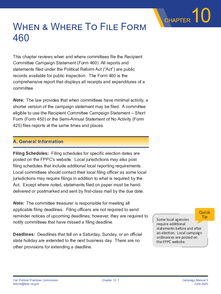 Fillable Online When & Where To File Form 460 - lunar.fppc.ca.gov Fax ...