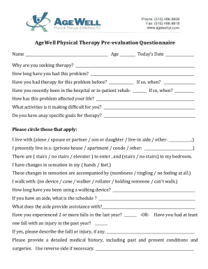 Fillable Online Physical Therapy Medical Screening Questionnaire ...