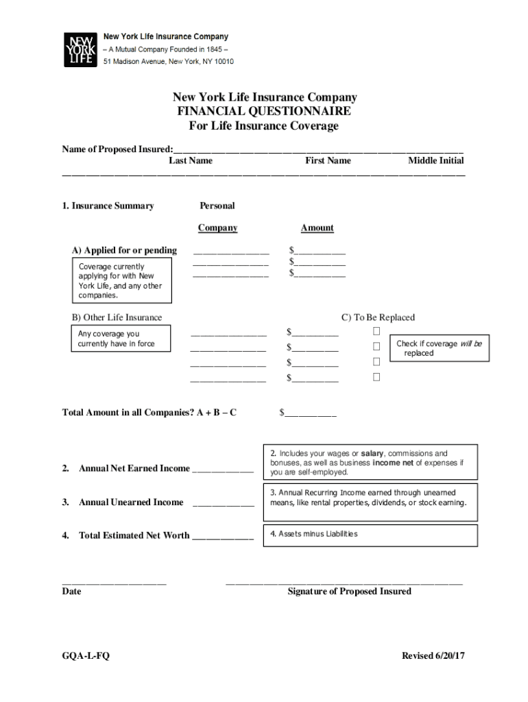 Fillable Online www.gbslife.commedia28620LIFE INSURANCE QUESTIONNAIRE ...