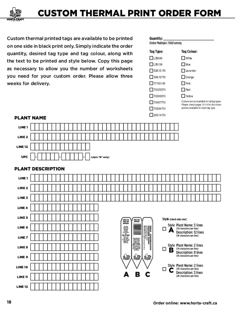 Fillable Online www.horta-craft.cafileslisterCUSTOM THERMAL PRINT ORDER ...