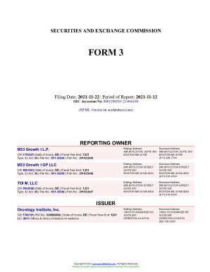 Fillable Online M33 Growth I L.P. Form 3 Filed 2021-11-22. Accession ...