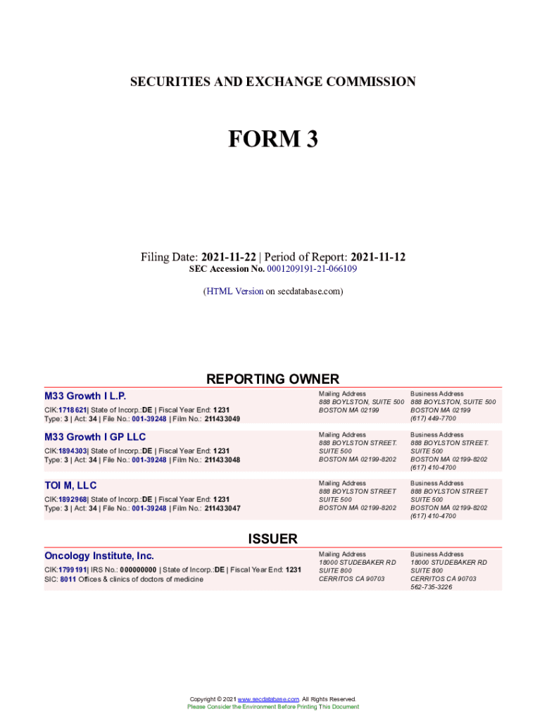 Fillable Online M33 Growth I L P Form 3 Filed 2021 11 22 Accession
