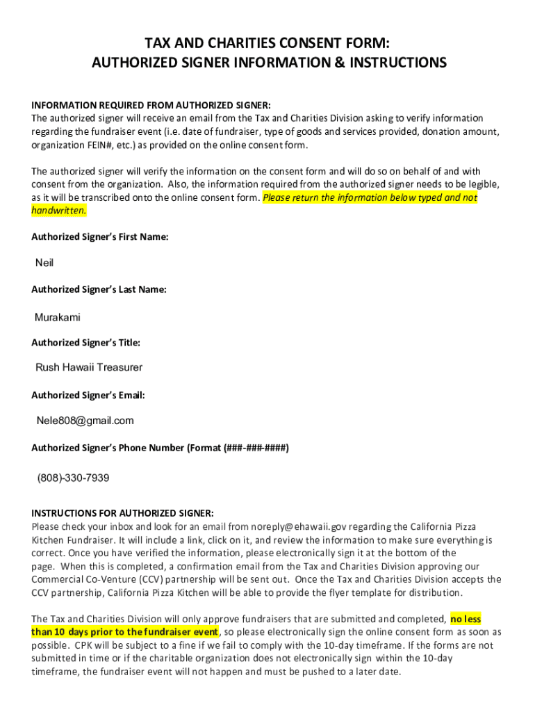Fillable Online TAX AND CHARITIES CONSENT FORM: Fax Email Print - pdfFiller